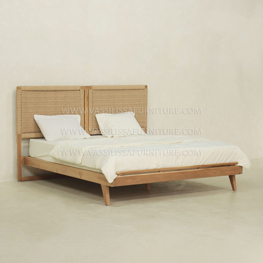 Dumber Bed with Rush for Hotel Project, Retro Scandinavian Style